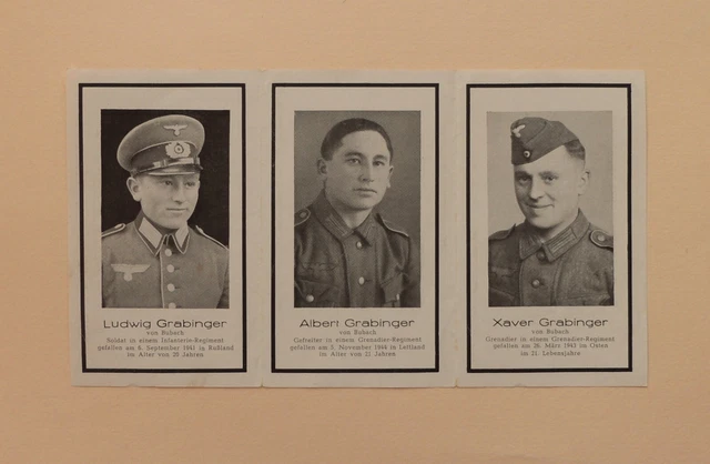 WW2 GERMAN DEATH Card 3 Brothers ~ 1941 Russia ~ 1943 East ~ 1944 ...