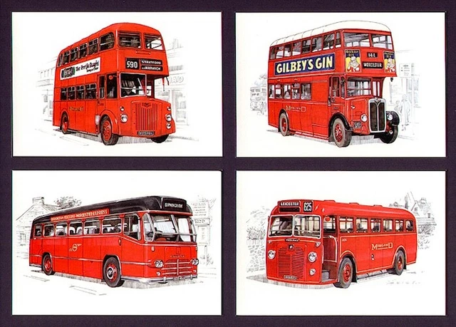 MIDLAND RED BUSES POSTCARDS Set of 4 - SOS FEDD, D7, S10 & C5 models ...
