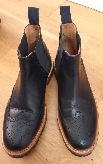 GREGSON LEATHER ANKLE Boots Black Brogue Style Elasticated Sides £73.49 ...