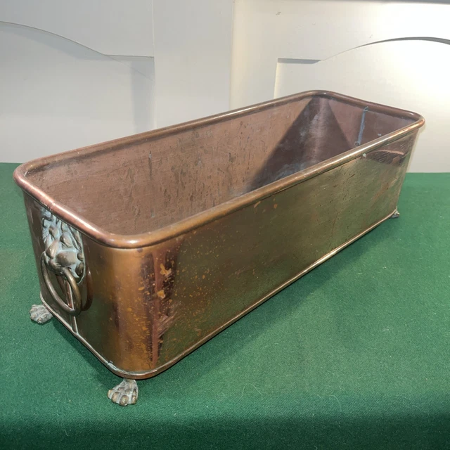 LARGE VINTAGE COPPER Planter / Herb Trough With Brass Lion Handles ...