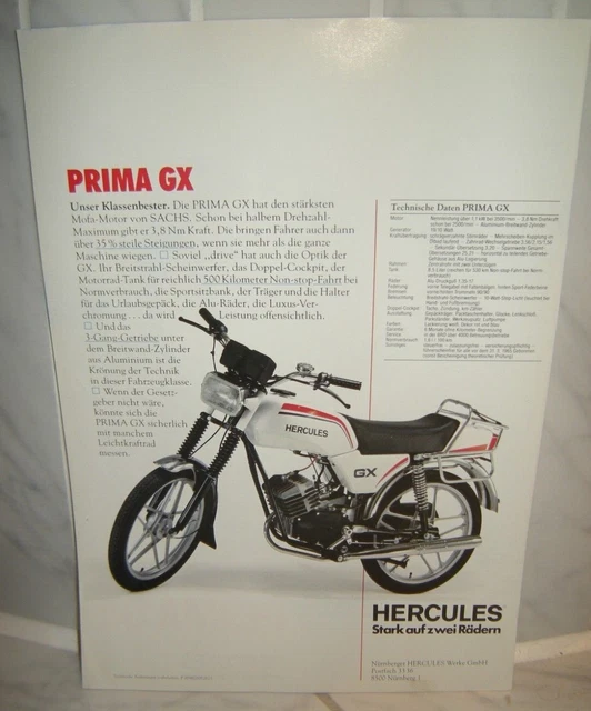 PROSPEKT HERCULES MOFA Prima GX 25 um 1982 1983 EUR 3,90 - PicClick DE