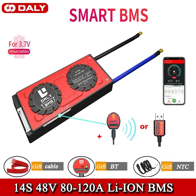 DALY SMART BMS Li-ion 14S 48V 80A-120A Common Port w/Balance &Bluetooth ...