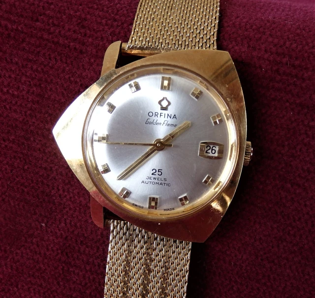 RARE VINTAGE ORFINA 'Golden Flame' automatic watch, rotary shape. EUR ...