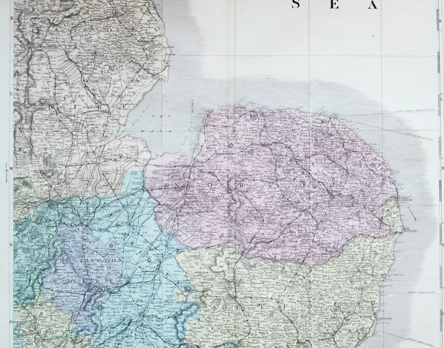 1883 LARGE MAP British Isles Norfolk Huntingtonshire Cambridge Norwich ...