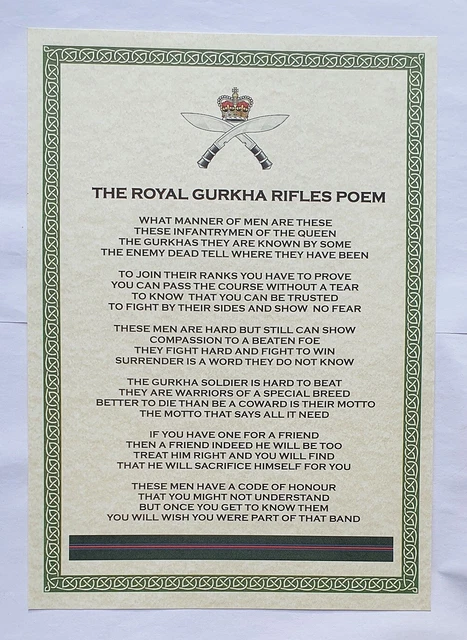 ROYAL GURKHA RIFLES Regiment Poem £5.25 - PicClick UK