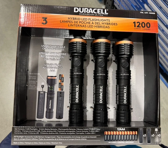 DURACELL DURABEAM ULTRA 3 Pack LED Flashlight Torch 1200 Lumens ...