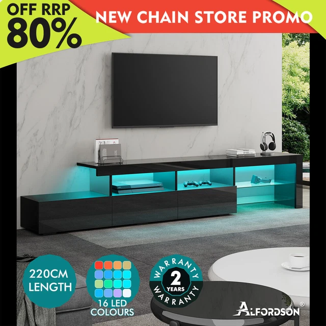 ALFORDSON ENTERTAINMENT UNIT 220cm TV Stand LED Light Storage Gloss ...