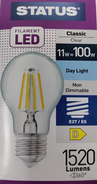 4 X 11W = 100w LED GLS Clear Filament Light Bulbs E27 Screw In ES ...