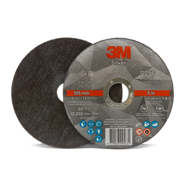3M SILVER 5& 125mm X 1.6mm 71256 Cutting Disc - Inox Cut-Off Wheel ...