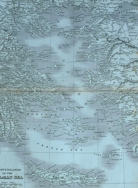 C1825 THUCYDIDES ANCIENT GREECE MAP AEGAEAN SEA CRETE THESSALY CYCLADES ...