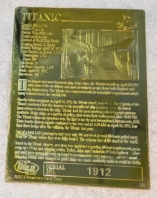 TITANIC GOLD CARD Worlds Largest Liner Ocean Sea Ship Iconic Unusual ...