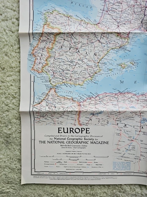 MAP OF EUROPE Large Mid-century Antique Paper 1950s Classroom ...