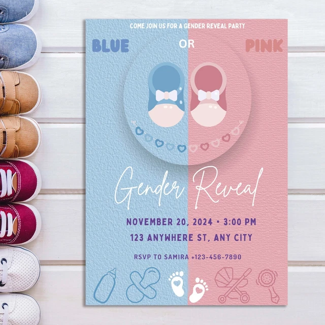 EDITABLE GENDER REVEAL Party Invitation Template, Canva Invite Card for ...
