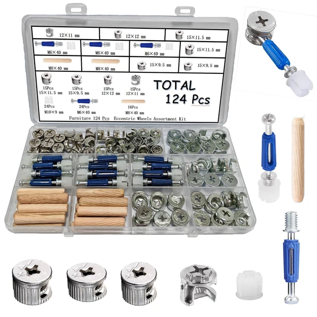 TAYFEIM124 PCS CAM Lock Screws and Nuts,Cam Locks for Furniture M6 ...