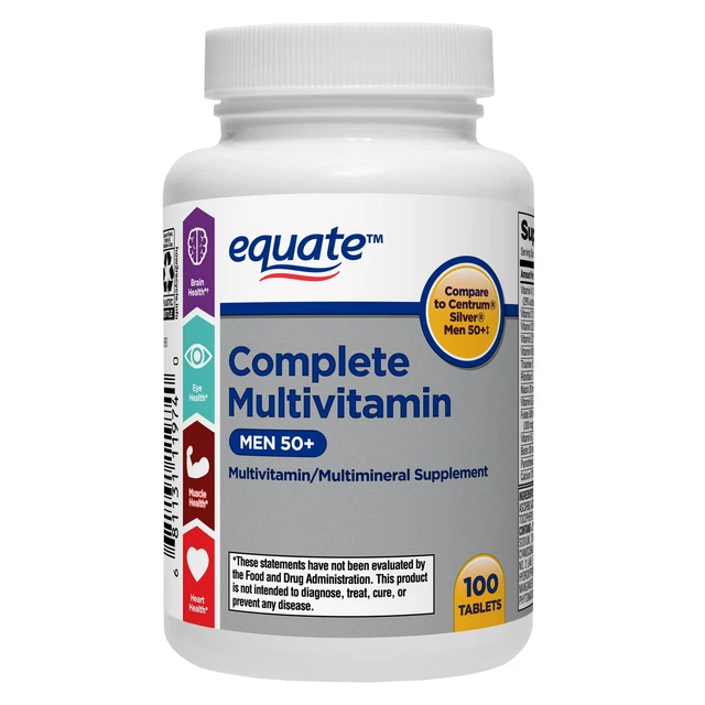 EQUATE COMPLETE MULTIVITAMIN/MULTIMINERAL Supplement Tablets, Men 50 ...