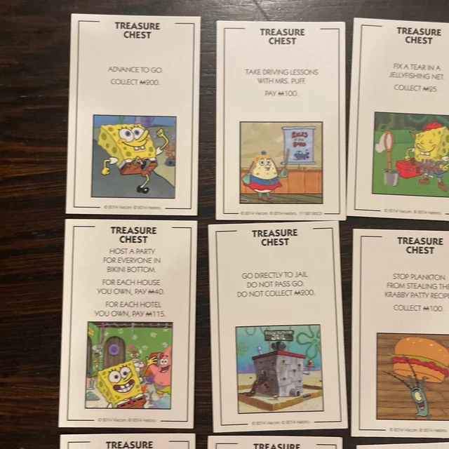 SPONGEBOB SQUAREPANTS MONOPOLY Edition Replacement Treasure Chest Cards ...