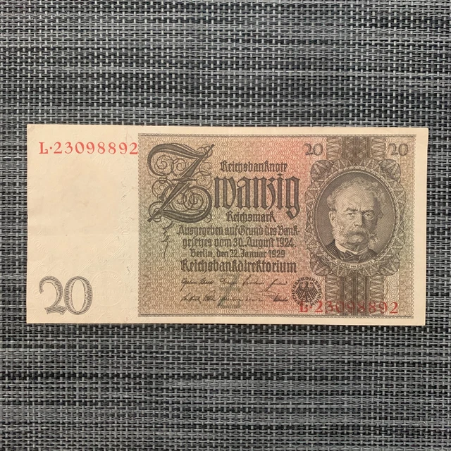 GERMANY 20 MARK Banknote 1929 German Currency WW2 Memorabilia Berlin ...