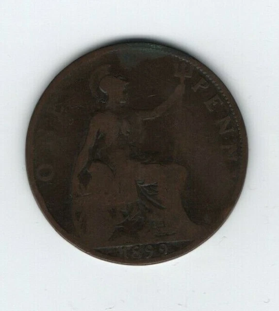 1899 VICTORIAN ONE Penny Queen Victoria Old Head UK 1d Coin Circulated ...