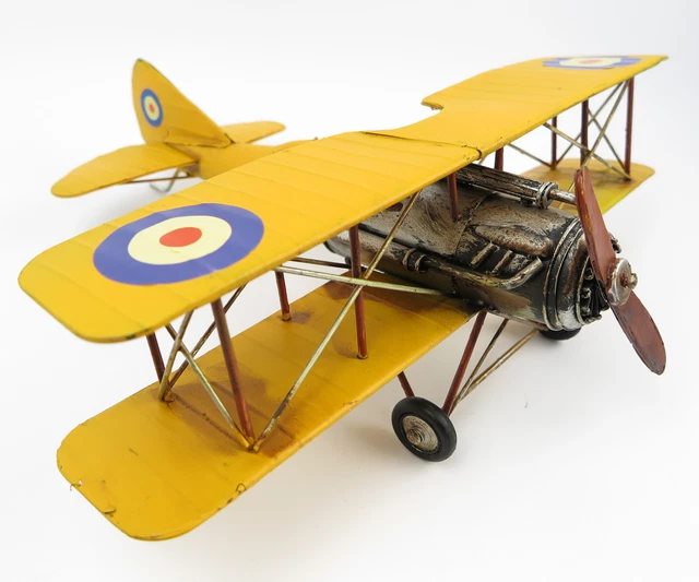 PIANO DI LAMIERA Oldtimer Aereo a Elica Biplano Giallo Nostalgia Deco ...