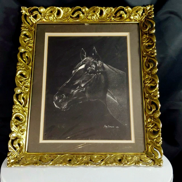 VINTAGE RAY BARONE Black Stallion Clay Scratchboard Drawing Number 2/80 ...