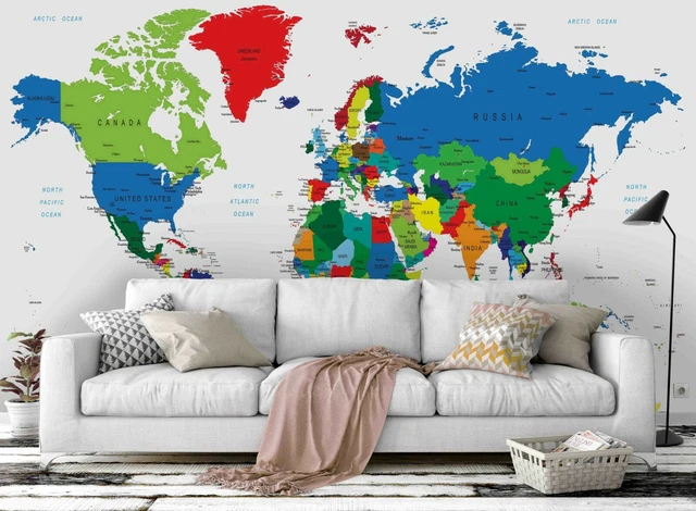 3D COLORFUL WORLD Map Wallpaper Wall Mural Self-adhesive Removeable 119 ...