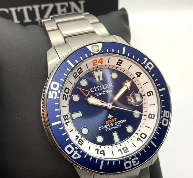 CITIZEN BJ7111-86L PROMASTER Eco-Drive Marine GMT Diver Titanium [NEAR ...