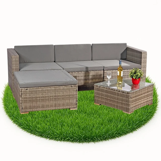 RATTAN SOFA GRAU Sitzgarnitur Gartenmöbel Sitzgruppe Lounge Poly ...