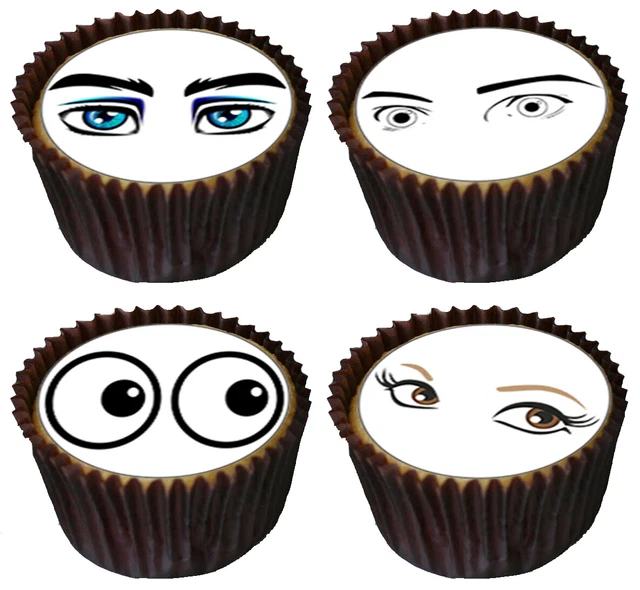 CARTOON EYES CUPCAKE Toppers Edible Icing Wafer Decor Bday Party Comic ...