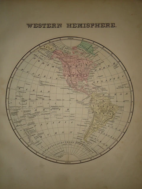 ANTIQUE 1856 HAND Colored EAST WEST HEMISPHERES MAP Old Authentic ...