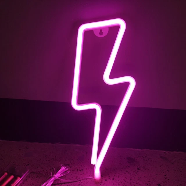 FLASH SHAPED NEON Lights USB Battery Operated Hanging Night Lamp (Pink ...