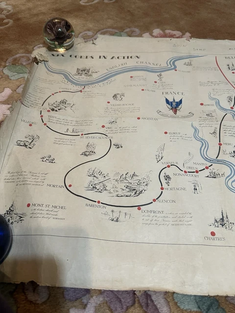 WWII D DAY Battle Map Allied Invasion June 6 1944 Normandy World War 11 ...