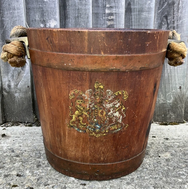 NAVAL OAK FIRE Bucket WINSTON CHURCHILL VE Day Royal Crest RARE Antique ...