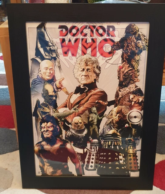 DOCTOR WHO 3RD Doctor & monsters A3 Poster in brand new black wooden ...