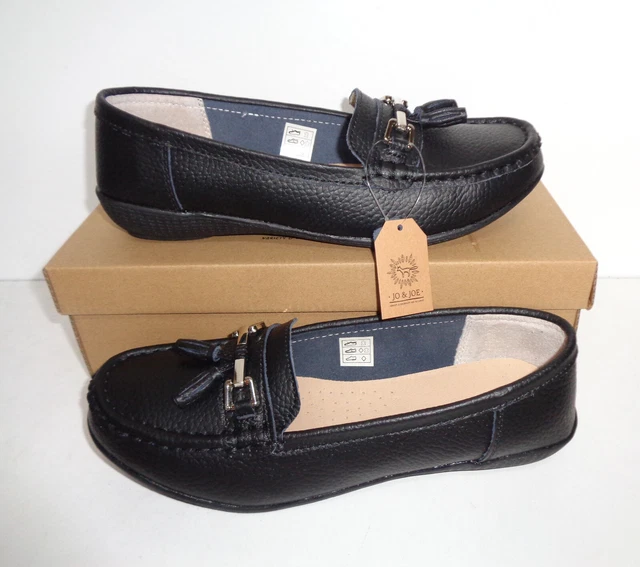LEDER NEU DAMEN Schwarz BREITE PASSFORM Deck Freizeit Damen Turnschuhe ...