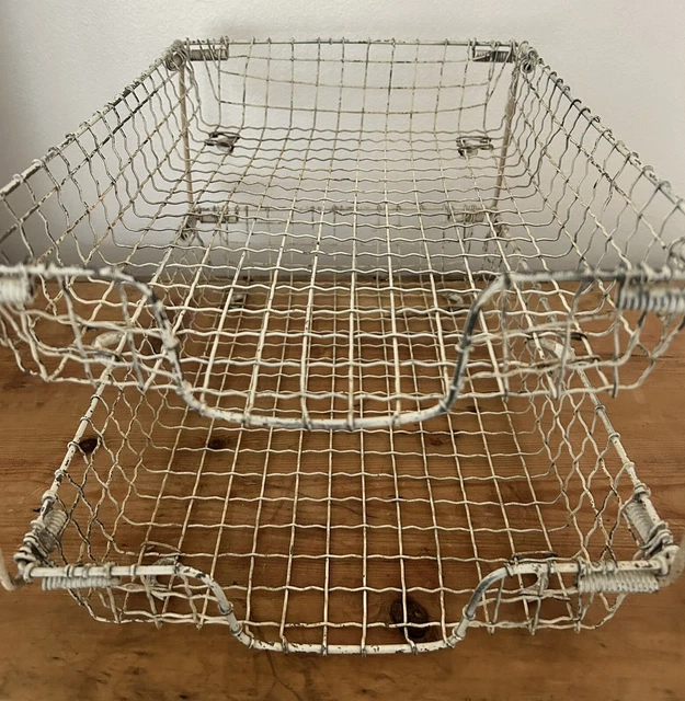 VINTAGE MID-CENTURY INDUSTRIAL Wire File TRAY Office Desk Paper DOUBLE ...