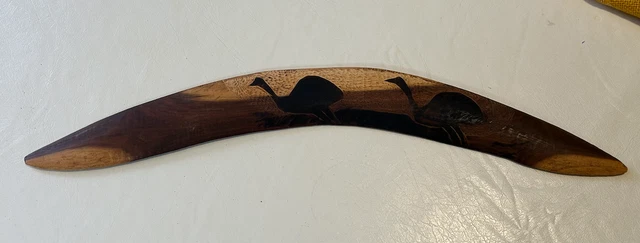 NATIVE AUSTRALIAN ABORIGINAL Boomerang Souvenir Two Emus c1960 Mulga ...
