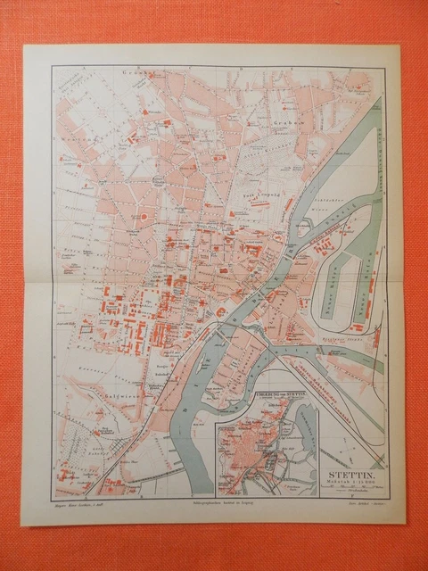 STETTIN POMMERN STADTPLAN v.1897 City Map Grabow Galgwiese Szczecin EUR ...