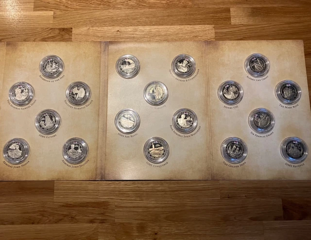 HISTORY OF THE Royal Navy Collection £5 Proof Coins x18 Ships Log Royal ...