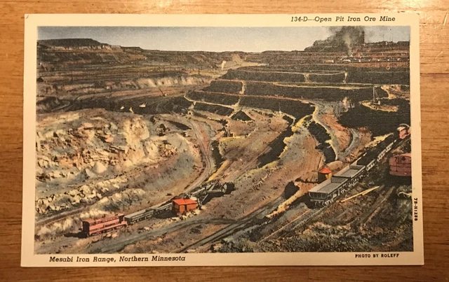 OPEN PIT IRON Ore Mine Mesabi Iron Range Hibbing MN Hull-Rust Litho PC ...