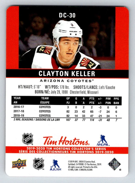 2019-20 UPPER DECK Tim Hortons Red Die Cuts #DC30 Clayton Keller (ref ...