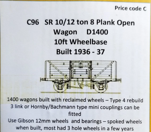 CAMBRIAN MODELRAIL, C096, SR 10/12 ton 8 Plank Open Wagon , 00/4MM ...