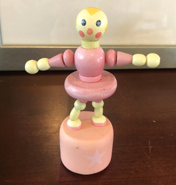 WOODEN GIRL BALLERINA Push Button Collapsing Toy Push Puppet £14.84 ...