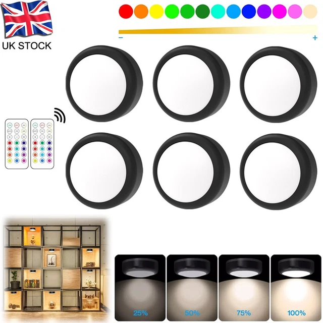 6PCS/KIT RGBW LED Closet Lights Dimmable Remote Under Cabinet Puck ...