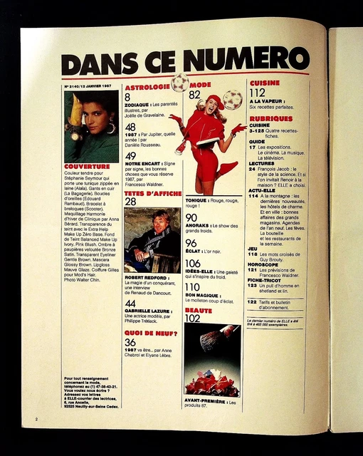 ELLE MAGAZINE JANUARY 12 1987 French Fashion Astrology Robert Redford £ ...