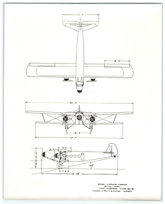 BOEING MODEL 80-A Biplane Blueprint Drawing Original Vintage Official ...