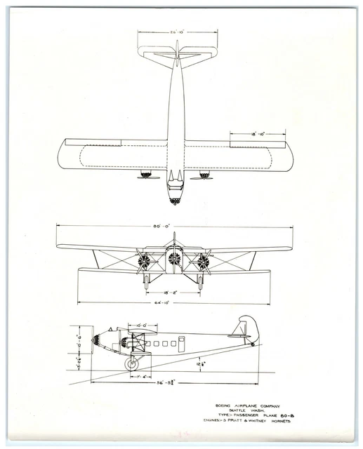 BOEING MODEL 80-B Biplane Blueprint Drawing Original Vintage Official ...