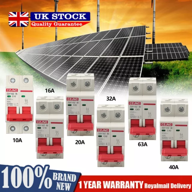 DC CIRCUIT BREAKER Solar Fuse MCB Double Pole 2P 6 10 16 20 25 32 40 50 ...