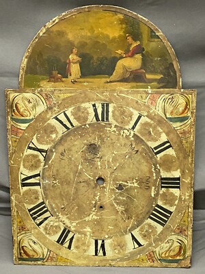 ANTIQUE 20& HAND-PAINTED Longcase Grandfather Clock Face; C. 1800 £163. ...