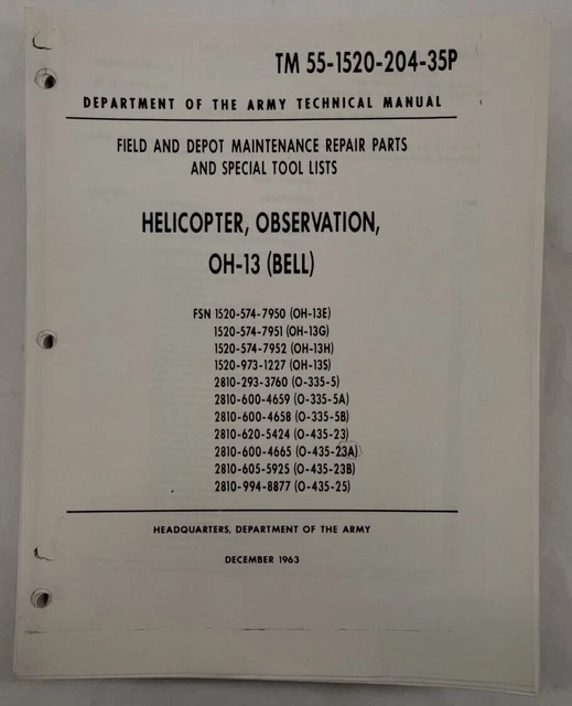 BELL HELICOPTER OH-13 Field & Depot Maintenance Repair Parts & Special ...