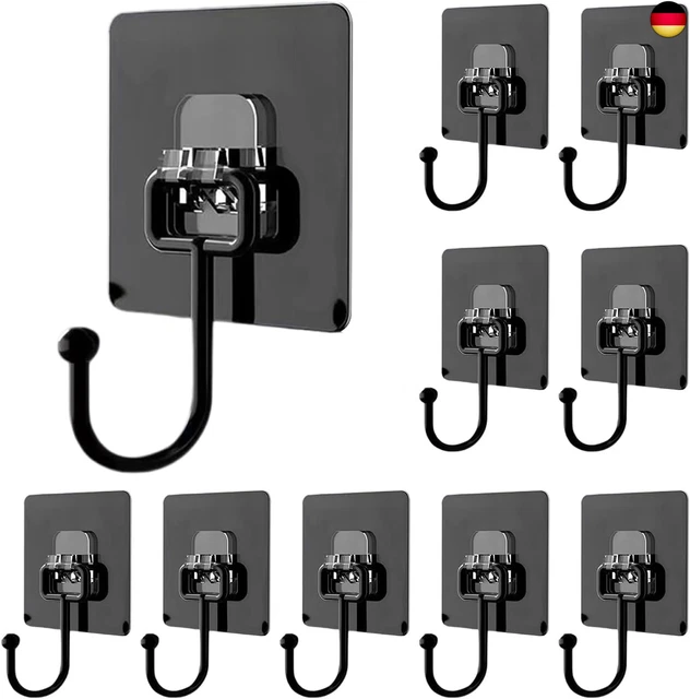 PRMAPE 10 STÜCK Haken Selbstklebend, Klebehaken Extra Stark Schwarz(Max ...